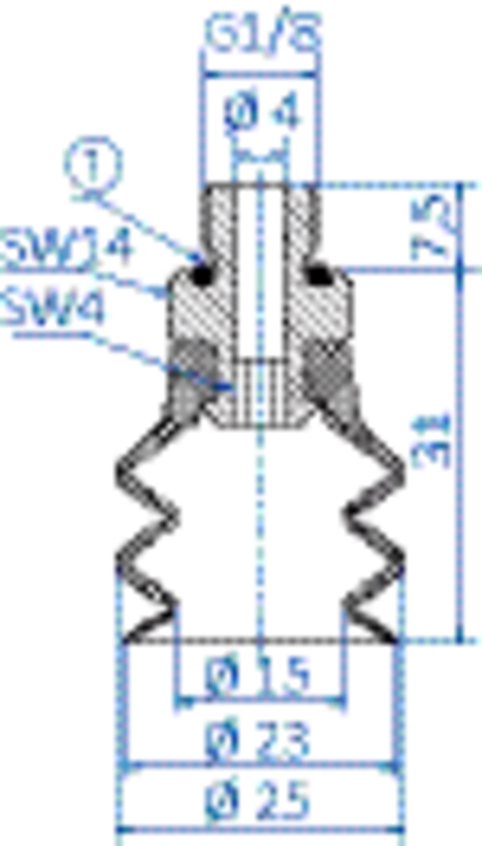 Bellows vacuum cup diam. 23 mm (2.5 bellows) TPU transparent, with ...