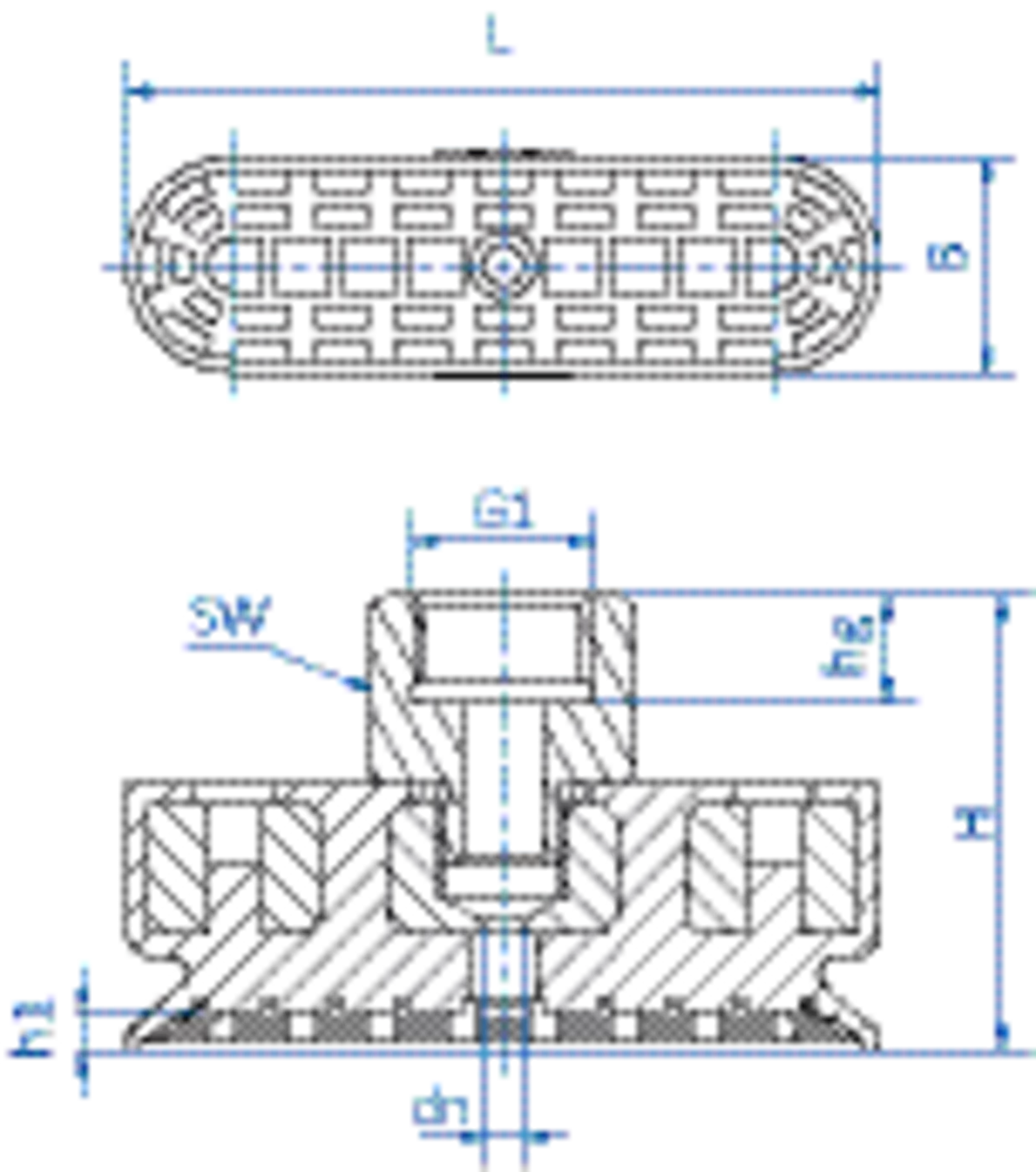 Flat vacuum cup oval 105x50 mm NBR blue, with fitting G1/4-female • FIPA