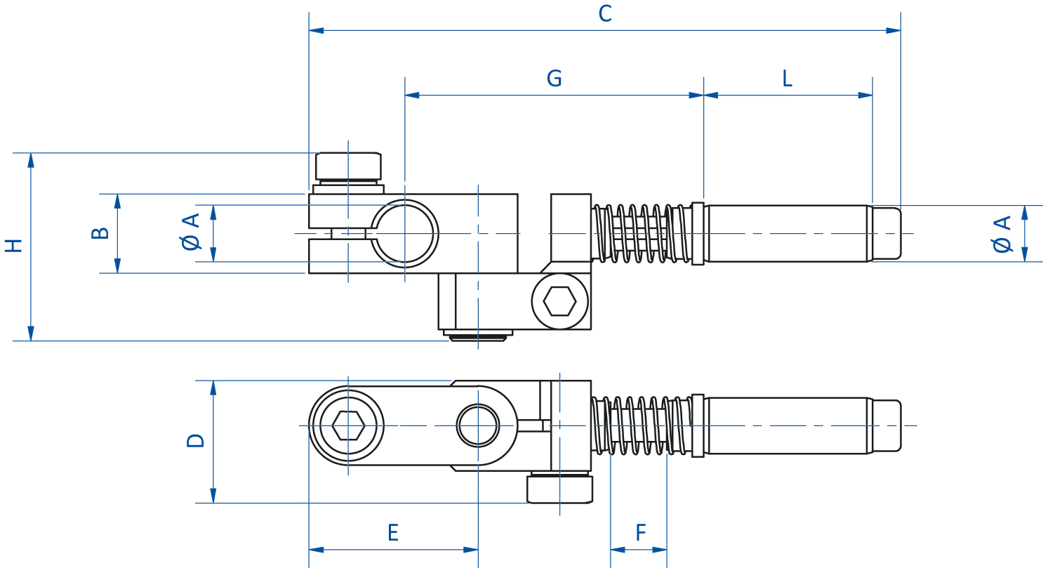 Spring loaded elbow arm, anti-twist protection shaft and clamp diam. 10 ...