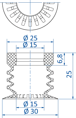 Balgensauger Ø 30 mm Silikon transparent 70° / blau 40° Shore (3,5 ...